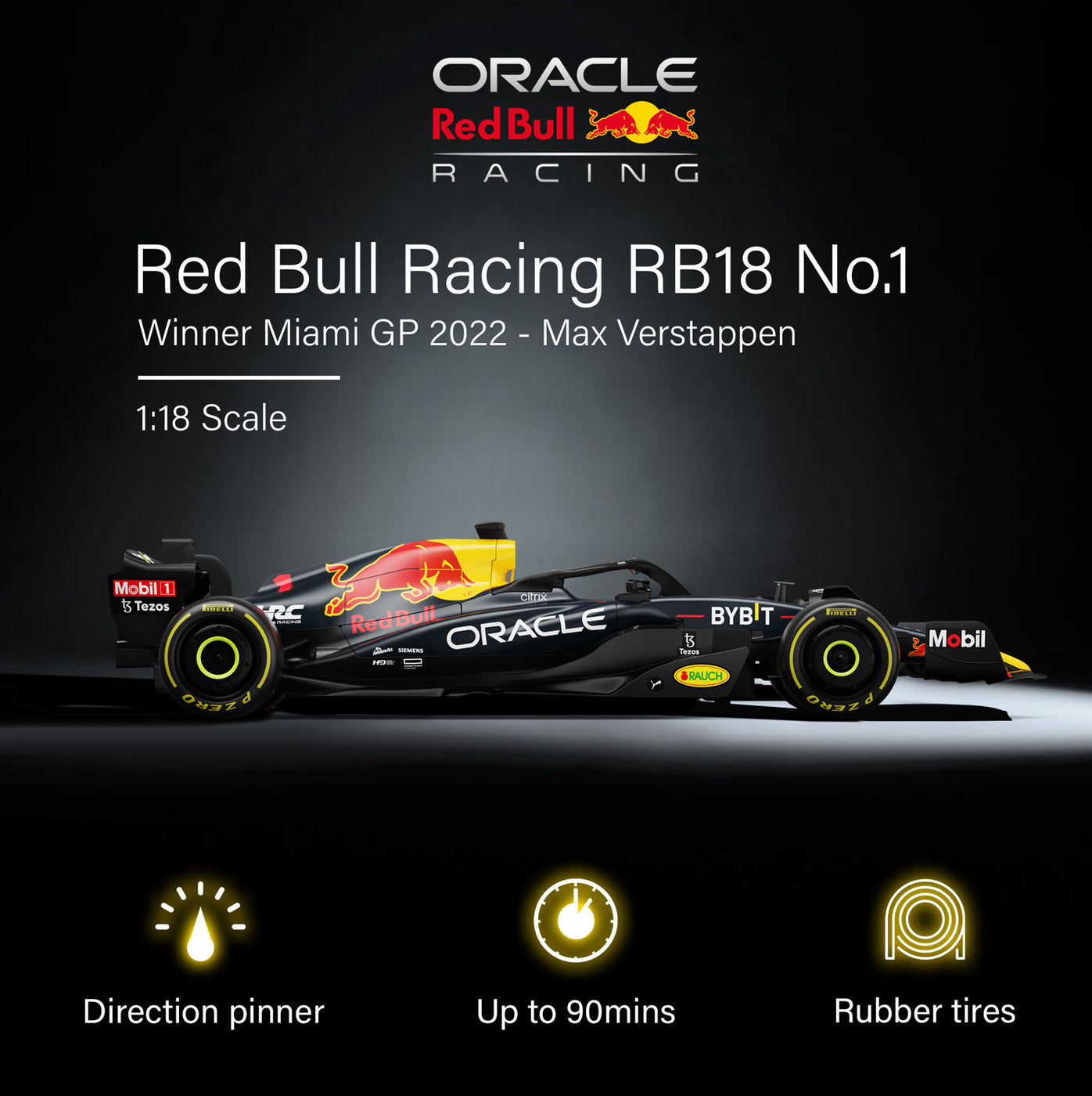 Oracle Red Bull Racing RB18 RC Car 1/18 Scale Licensed Remote Control ...