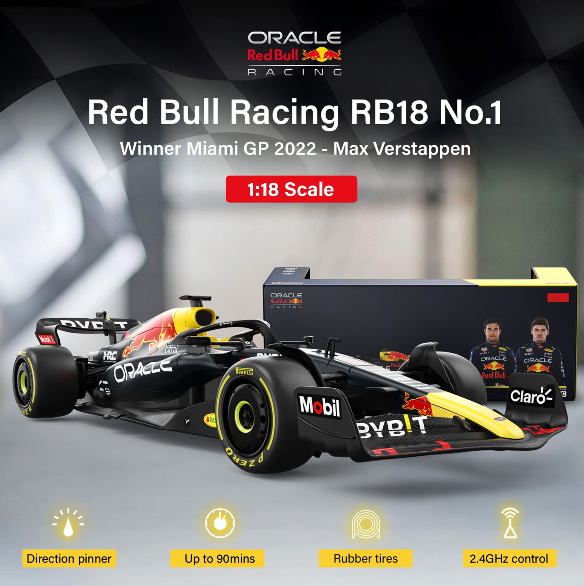 Oracle Red Bull Racing RB18 RC Car 1/18 Scale Licensed Remote Control ...