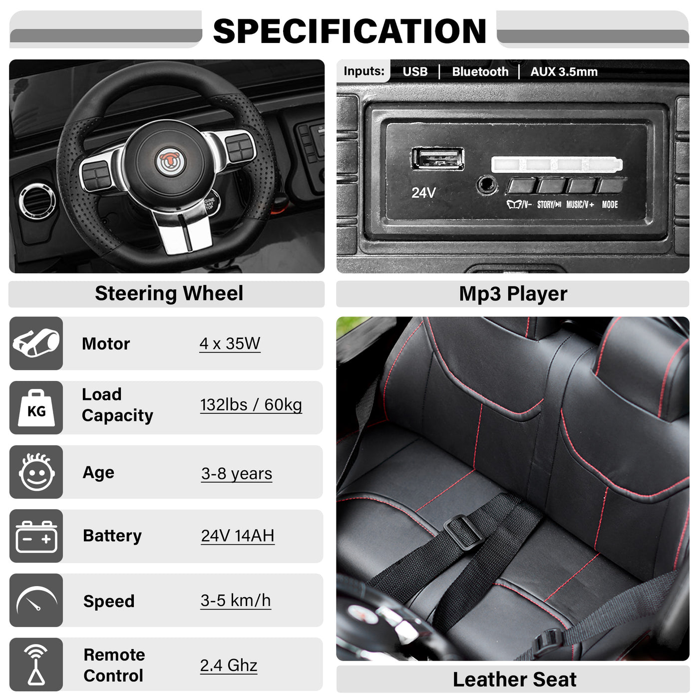 Lifted Monster Jeep 24V 2 Seater Classic Ride on Car with Remote Contr ...