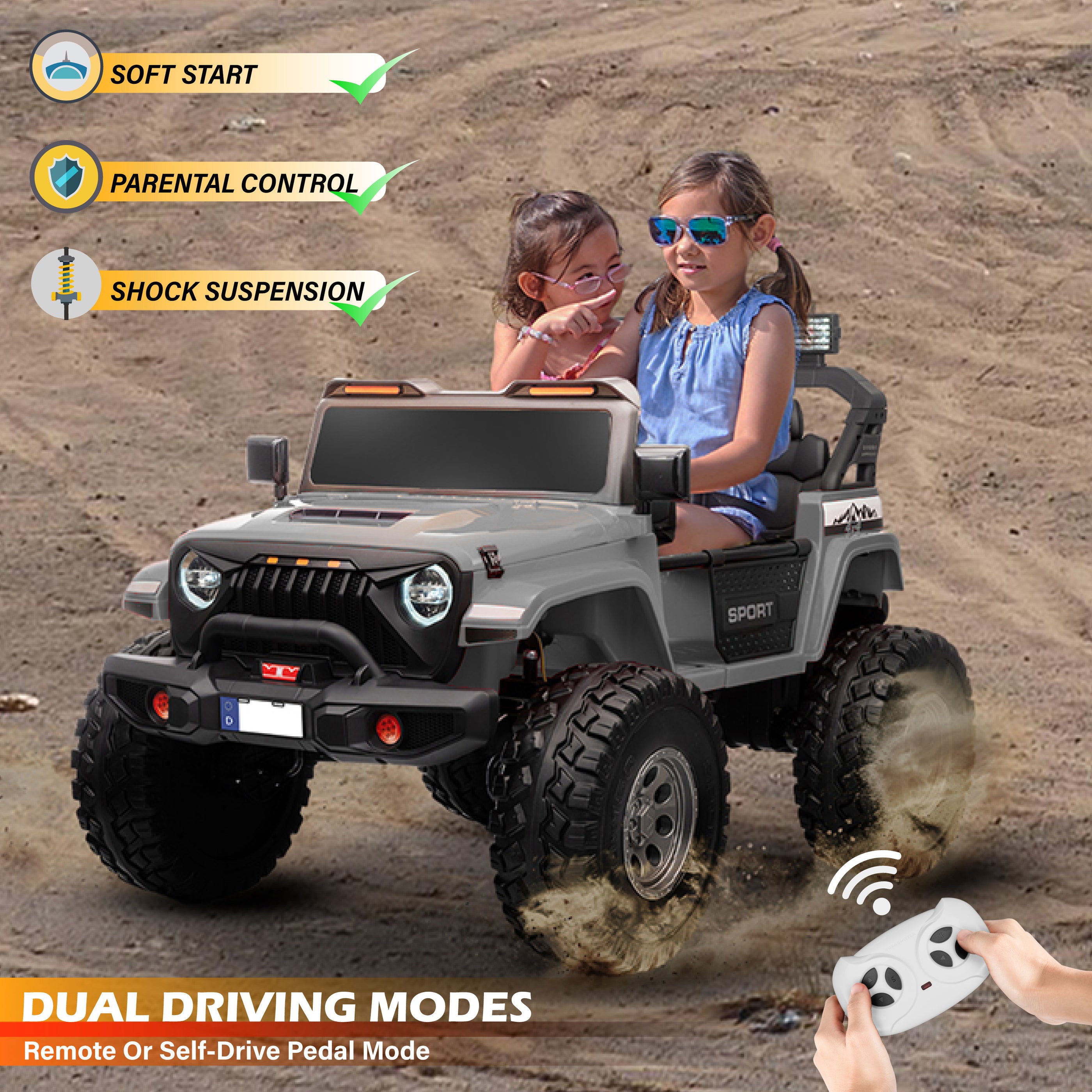 2025 NEW Kids Ride-On Jeep Truck - 2-Seater Electric Car - VoltzToys ...