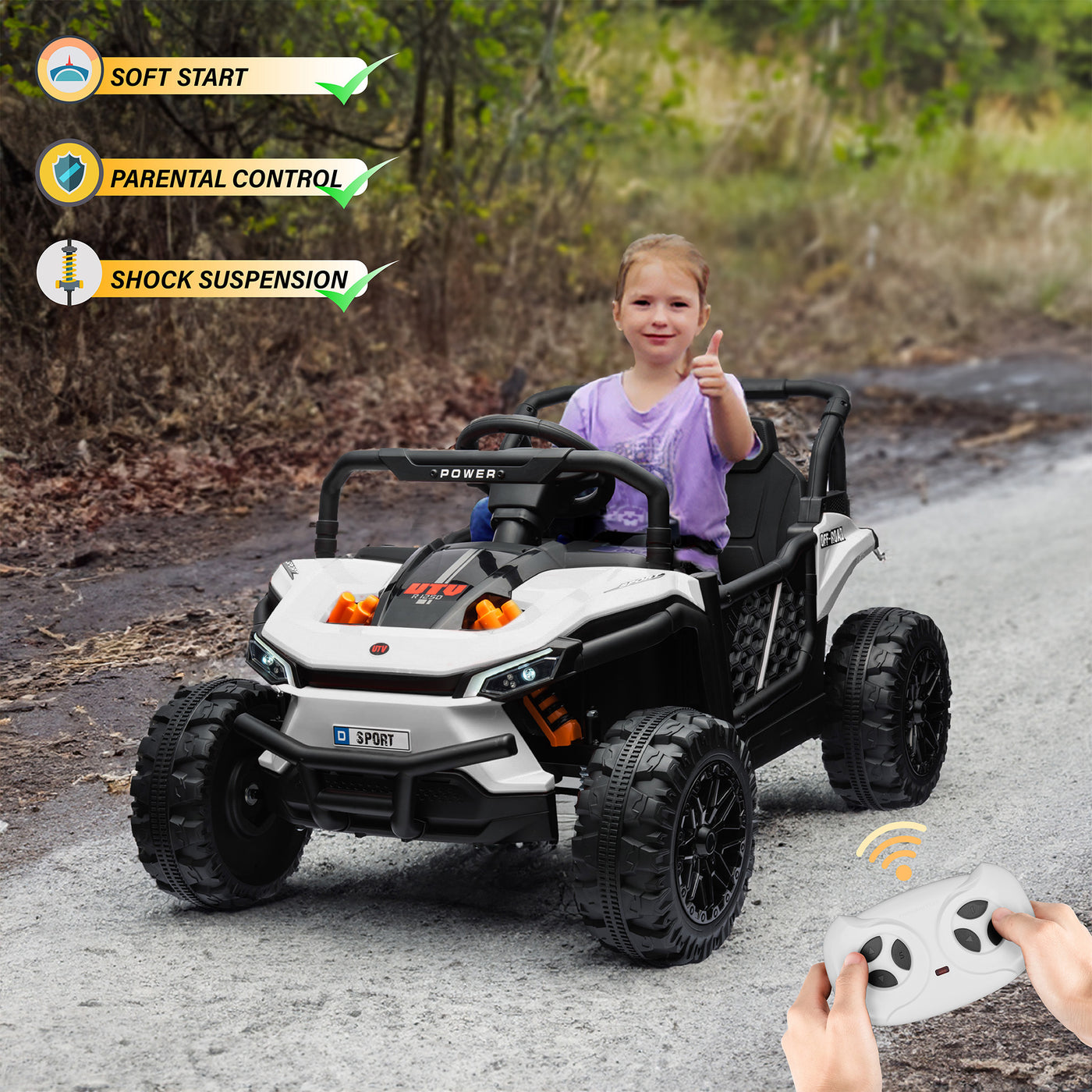 12V 2WD UTV Buggy 1 Seater Ride-On Car with Parental Remote Control, W ...