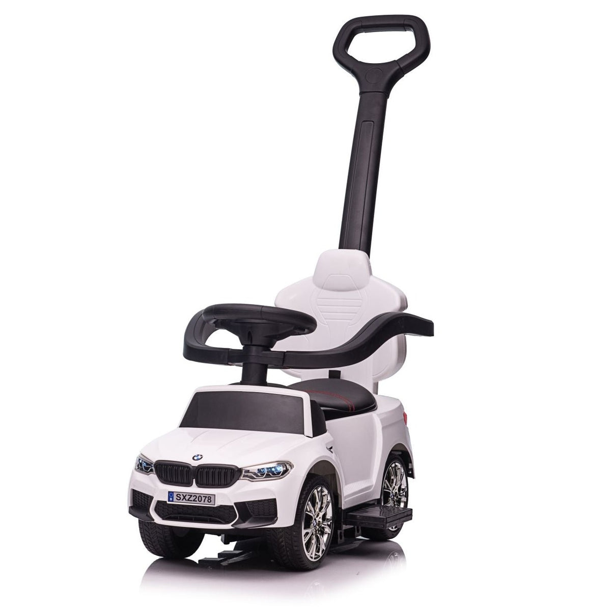 BMW M5 4-in-1 Push Pedal Ride On Car with Push Bar and LED Lights, Lic ...